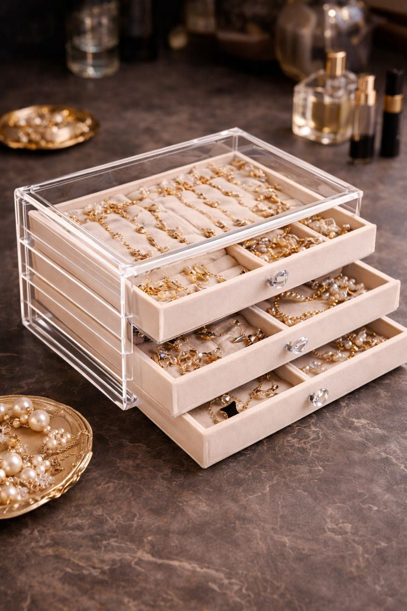 Luxury Transparent Jewelry Storage Box – Velvet Lined Organizer ...