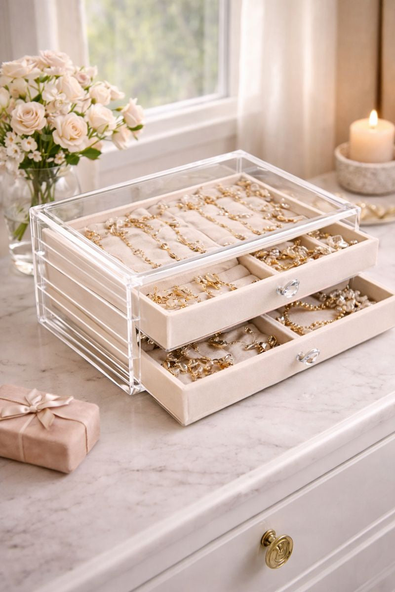 Luxury Transparent Jewelry Storage Box – Velvet Lined Organizer ...